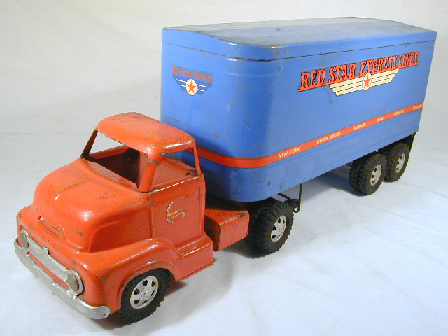Dunwell Red Star Express Lines Semi Truck 1950's - Antique Toys Library